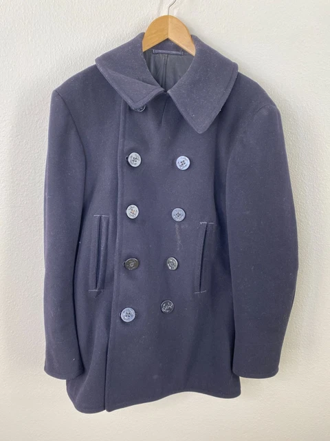 VTG U.S. NAVY Wool Peacoat Military Naval Clothing Factory Black Double ...