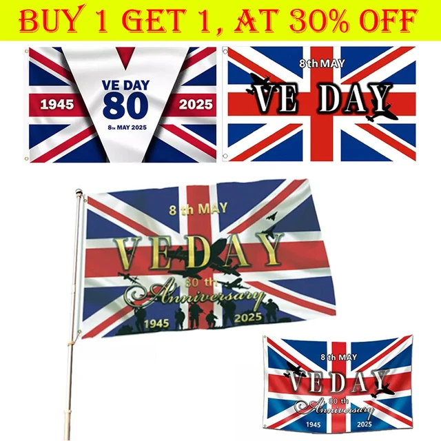 VE DAY 80TH Anniversary (1945-2025) 5ft x 3ft (M) Polyester Flag £6.55 - PicClick UK