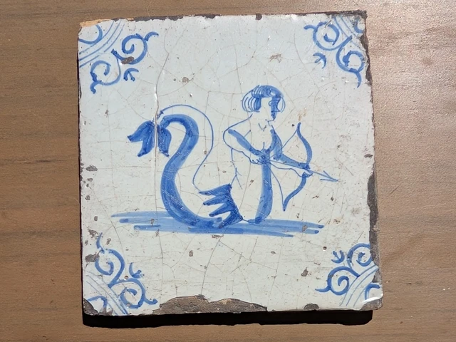 ANTIQUE 18TH CENTURY Dutch Delft Tile Mermaid Merman Salvage D £115.00 ...