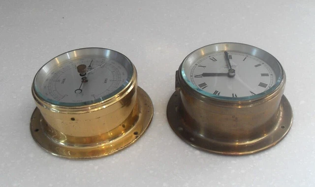 VINTAGE MARPRO DEVON Brass Ships Bulkhead Clock & Barometer Nautical £ ...