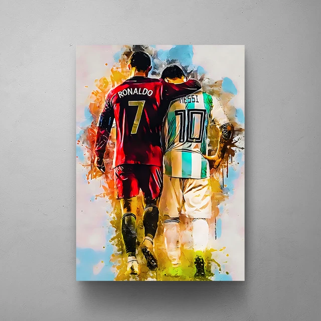 LIONEL MESSI & Cristiano RONALDO Art Soccer World Cup 2022 Legends Wall ...