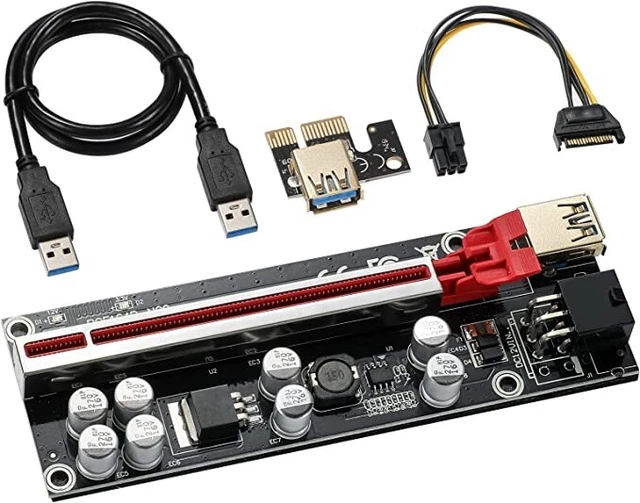 PCI-E 1X-16X V009S-PLUS Riser Card 6PIN SATA power GPU mining 8 solid ...