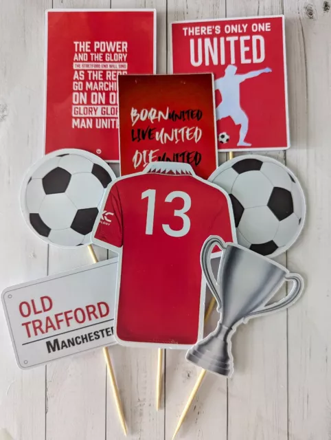 FOOTBALL CAKE TOPPERS MANCHESTER UNITED FC INSPIRED set of 8 birthday ...