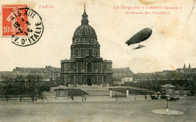 CARTE PARIS LE Dirigeable Clément Bayard au dessus des Invalides ...