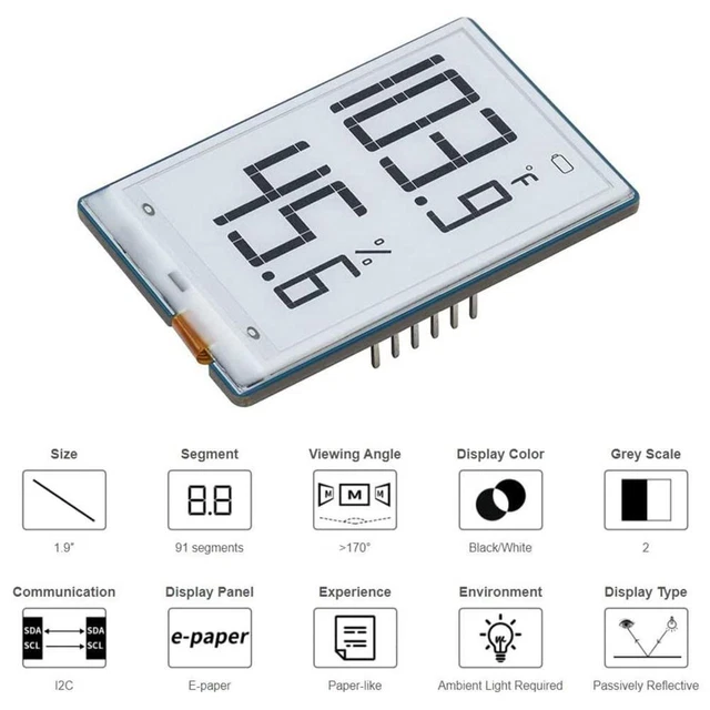 E-INK E-PAPER DISPLAY module I2C interface For Raspberry C0 boards Pi ...