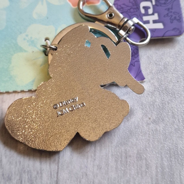 DISNEY ANGEL (STITCH) Pink Enamel Keyring Bag Charm Heart Lobster Clip ...