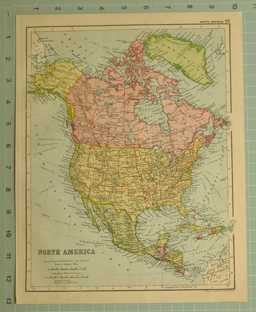 1922 MAPA NORTE América México Estados Unidos Canada Alaska Greenland ...