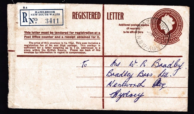 1955 REGISTERED LETTER 1'0 1/2d PRE-DECIMAL STAMP EMBOSSED COVER #V12.5 ...