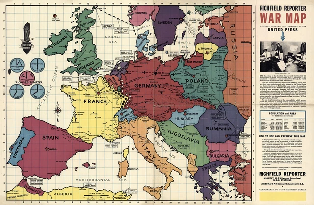 PICTORIAL WORLD WAR Map Military Poster Bases Warships Aircraft ...