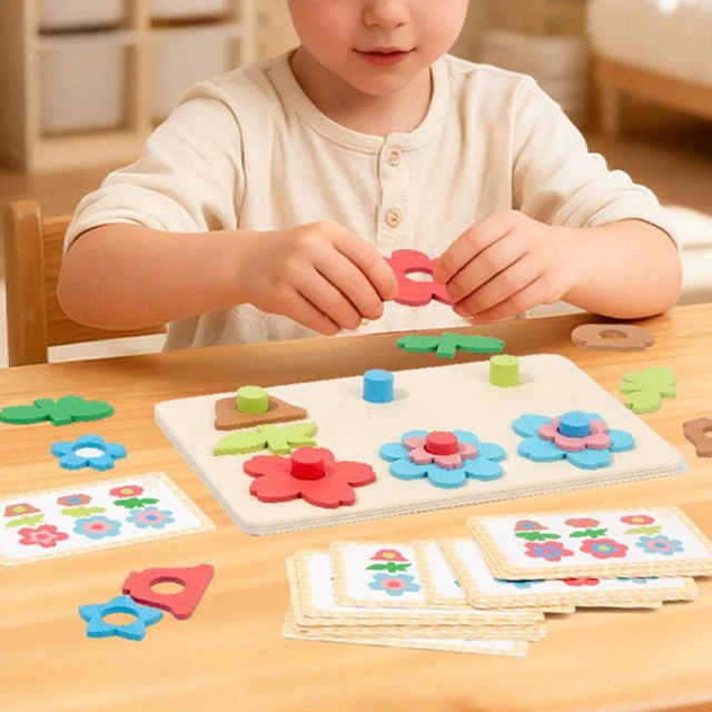 WOODEN FLOWER STACKING Puzzle Set Learning Toys for Preschool Boys ...