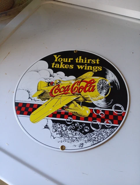 COCA COLA YELLOW Airplane 10" Round Heavy Duty Usa Made Metal ...