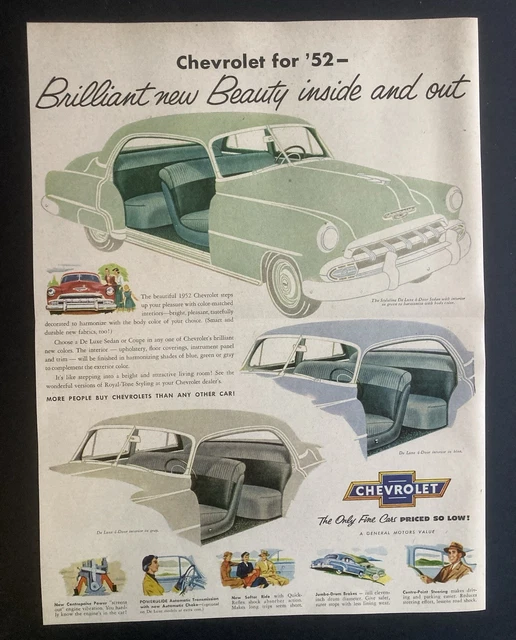 1952 CHEVROLET CANADA Canadian Car Ad Chevy 🔥 Deluxe Styleline $9.99 ...