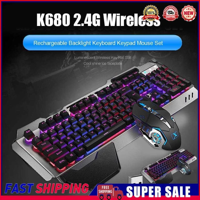 K680 RECHARGEABLE WIRELESS Keyboard Mouse Set Backlit Keyboard ...