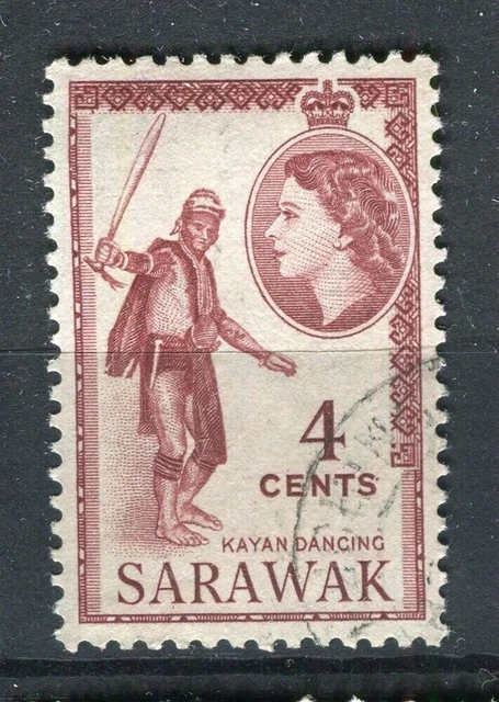 SARAWAK; 1953 PRIMA emissione pittorica QEII finemente usato 4c. valore ...