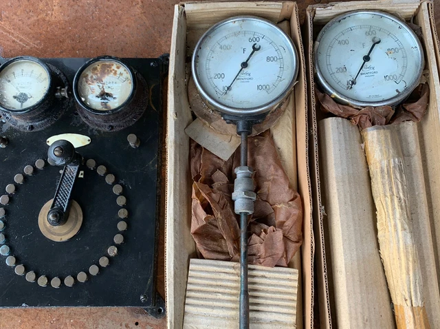 OLD INDUSTRIAL GAUGES Temperature Volts Bakelite Collectible Wall Art ...