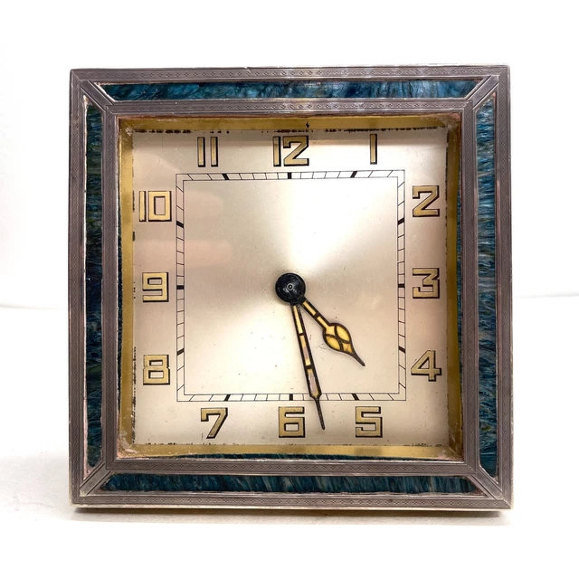 ART DECO CHARLES Perry & Co Chester Sterling Silver Framed Mantel Clock ...