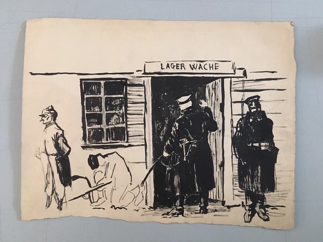 RARE DRAWINGS INK Chinese Poilu Infantryman WW1 War Camp Prisoner ...