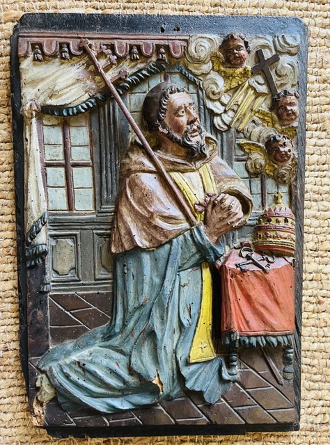 ANCIEN HAUT-RELIEF RELIGIEUX en bois polychrome – XVII/XVIIIe siècle ...