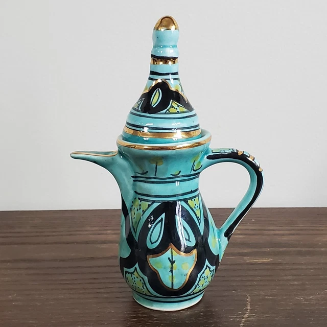 AZOUZ AL-KHARAZ TUNISIAN Hand Painted Ceramic Pitcher Teapot Blue Small ...
