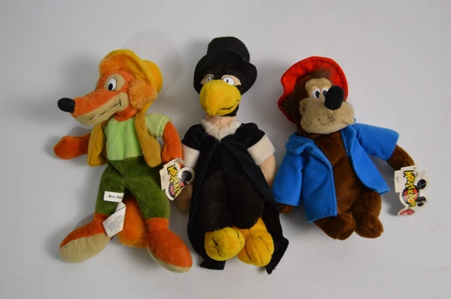 VINTAGE DISNEYLAND BRER Fox Vulture & Bear Beanie Plush Toys Mousketoys ...