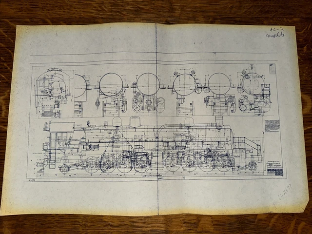 ORIGINAL VINTAGE RAILROAD Locomotive Train Blueprint Diagram Drawing 17 ...