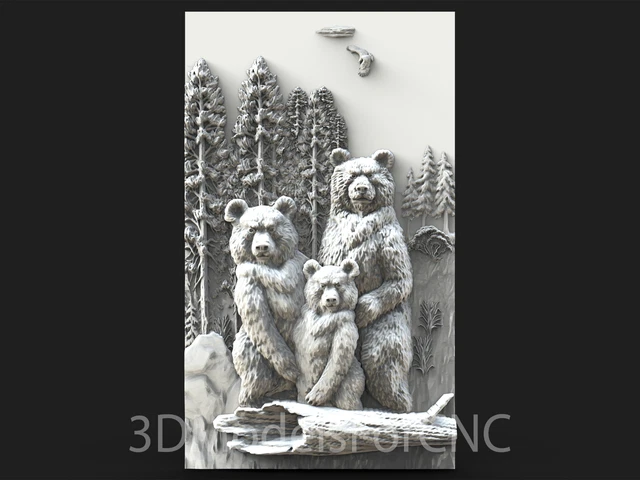 3D MODEL STL File for CNC Router Laser & 3D Printer Bear Family £2.49 - PicClick UK