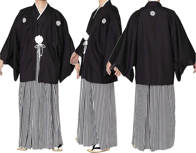 JAPANESE MEN'S KIMONO Samurai Bushi Ronin Cosplay costume Jacket Hakama ...