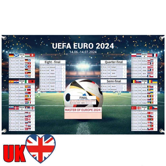 EURO 2024 WALL Chart 110x180cm Fixtures Poster for Family Friends Fans ...
