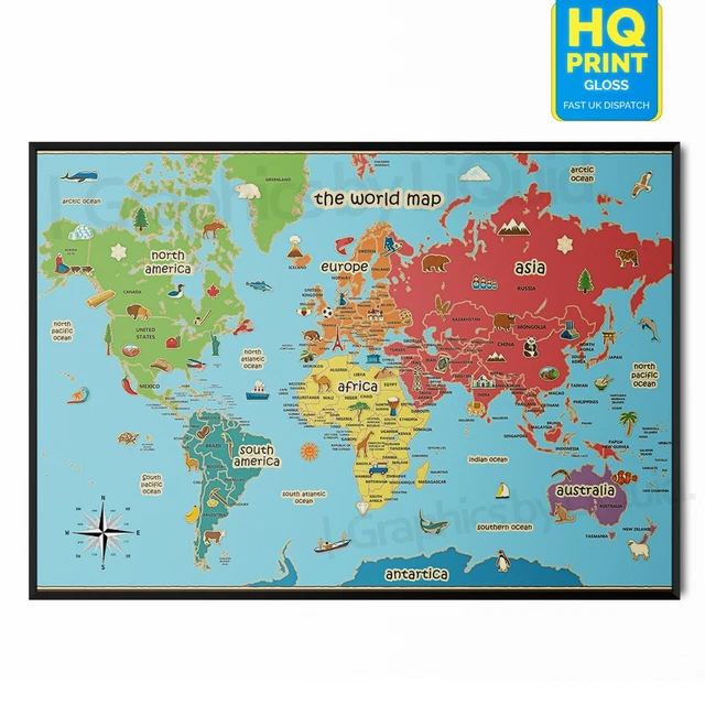 THE WORLD MAP Geography School Education Learning Prints *Laminated ...
