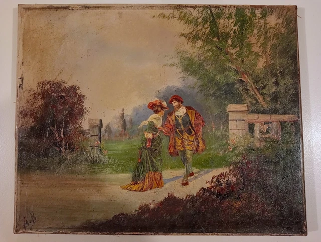 TABLEAU ANCIEN SIGNÉ, scène galante XVIIIe ou XIXe, huile sur toile. EUR 50,00 - PicClick FR