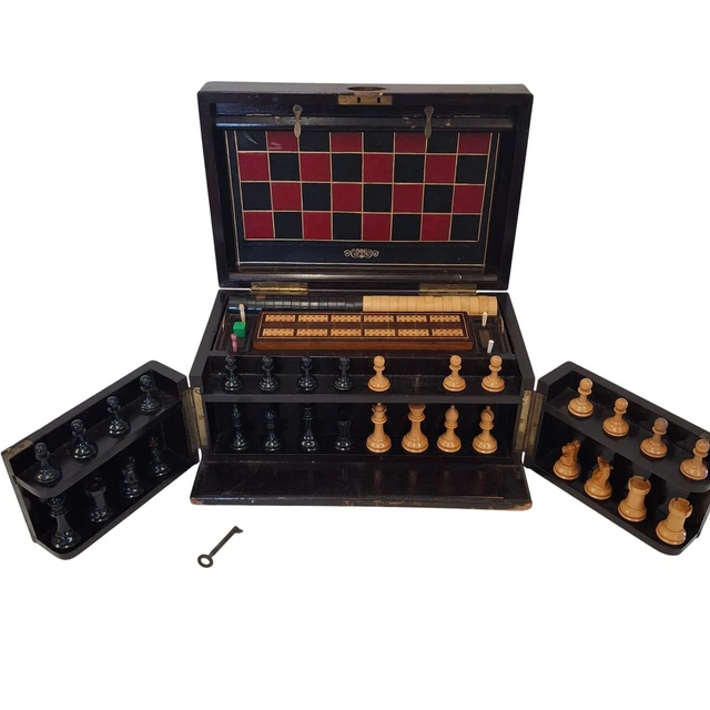 VINTAGE MULTI-GAME WOODEN Box Chess Set/Games Compendium With Pieces ...