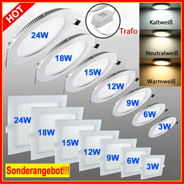 LED PANEL EINBAUSTRAHLER Deckenleuchte Einbau Leuchte eckig Rund Spot flach slim EUR 8,59 ...