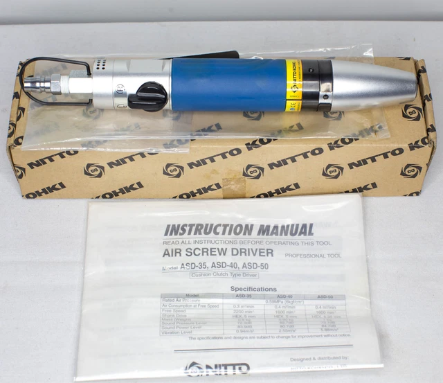 NITTO KOHKI ASD-50 Air Screw Driver Pneumatic Industrial Tool 6.35mm 1/ ...