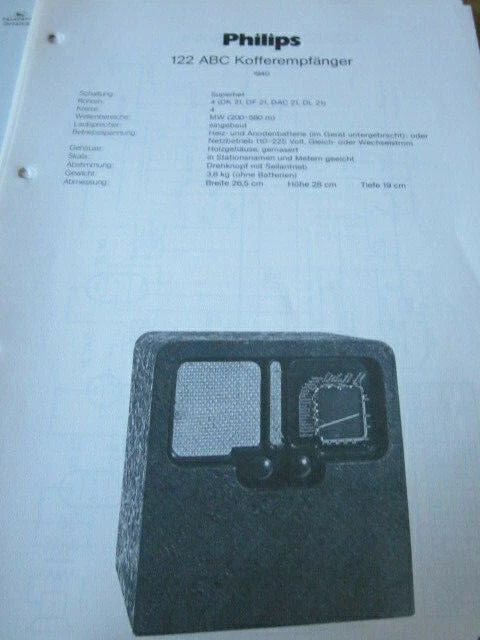 SCHALTPLAN RADIO PHILIPS 122 ABC Kofferempfänger 1940 EUR 4,96 ...