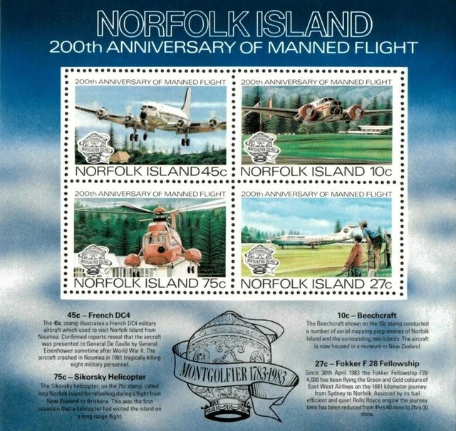 NORFOLK ISLAND 1983 - 200th Anniversary Manned Flight - Miniature Sheet ...
