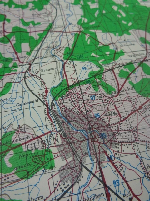 WW2 US ARMY Map of GERMANY entitled "GUBEN" (+ FURSTENBERG, CROSSEN etc ...