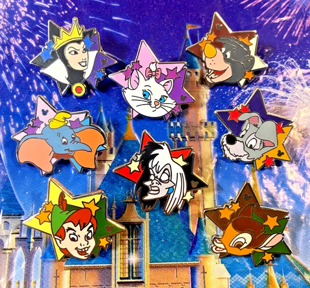 ⭐ 2012 WDW Hidden Mickey Set of 8 Star Pins - Marie Bambi Tramp Peter ...