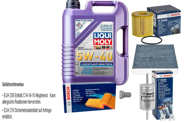 BOSCH INSPECTION SET 5 LIQUI MOLY Bon Fonctionnement High Tech 5W-40 pour Siège EUR 128,67 ...