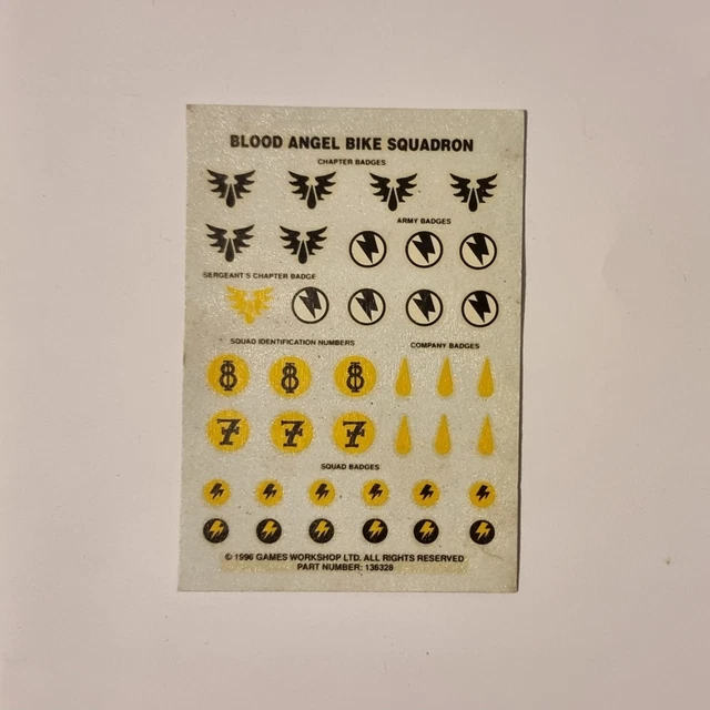 WARHAMMER 40K BLOOD ANGELS BIKE SQUADRON Decals Transfers Games ...