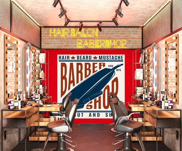 3D ART BARBER Shop A4255 Business Wallpaper Wall Murals Self-adhesive ...