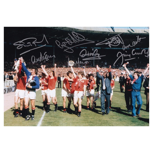 MANCHESTER UNITED SIGNED 1977 FA Cup Final Photo Man Utd Autograph COA ...