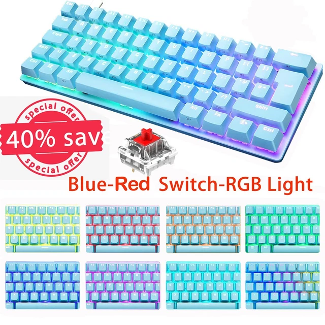 UK LAYOUT 60% True Mechanical Gaming Keyboard 61 Keys Wired LED RGB ...