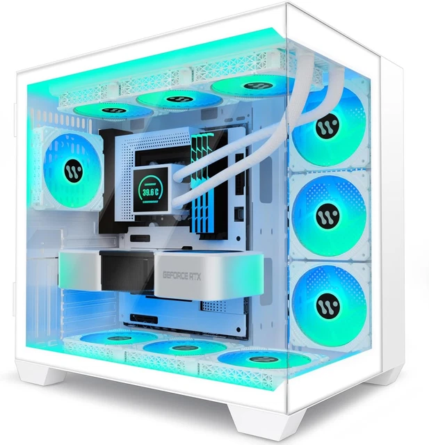 KEDIERS PC CASE ATX 9 PWM ARGB Fans Pre-Installed, Mid-Tower Gaming PC ...