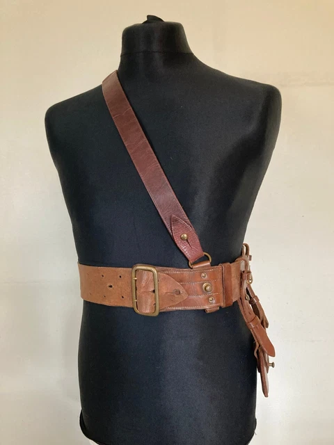 WW1 OFFICERS BROWN Leather Sam Brown, Frog & Cross Strap Belt 28"-32" £ ...