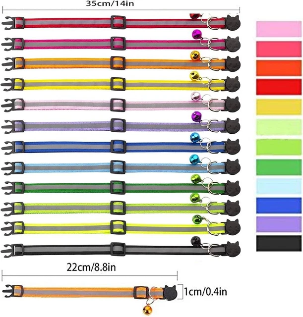 12 PCS CAT Reflective Nylon Cat Collar Bell Adjustable for Small Pet ...