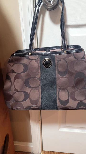 AUTHENTIC COACH BROWN Signature C Kiss Lock Bag G1276-F20105 Shoulder ...