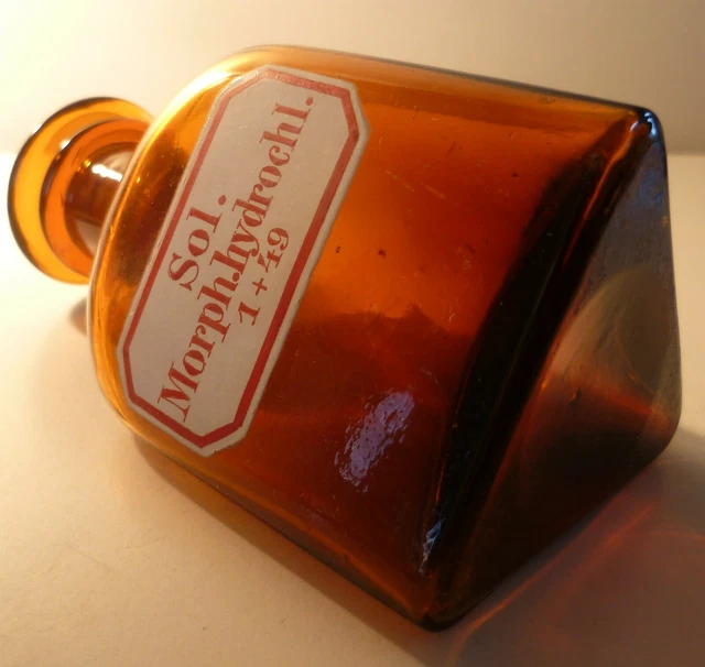 RARE MORPHIN SHAPE Triangular pontil glass apothecary bottle jar ...