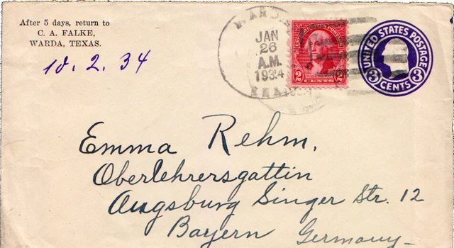 TEXAS WARDA 1934 4c-bar 2c Washington Bicentennial on 3c Washington ...