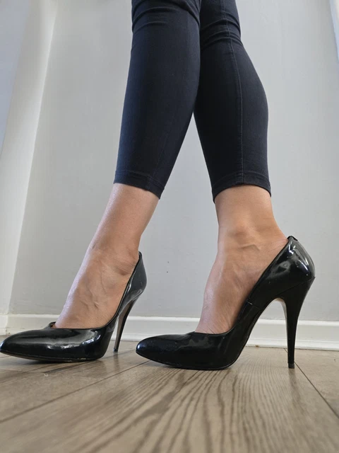 VINTAGE FAITH GINA / Tina Stiletto Heels Worn Black Patent Size 8 EU 41 ...