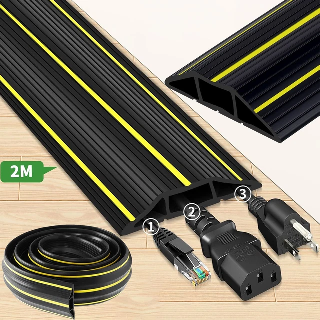 3 CORD CHANNELS Cable Protector Floor Cable Protector 2m Rubber Wire ...